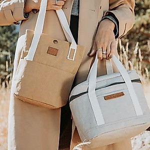 Out of the Woods Insulated Lunch Bag Mini Walrus – Vegan Picnic Bag/Cooler Tote with Zippered Body & Front Pocket – Sustainable, Reusable Soft Side Cooler Bag with Straps, Stone