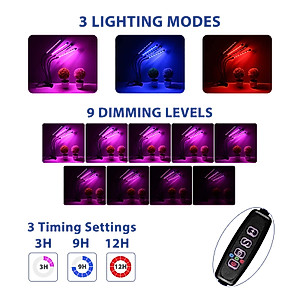 JSYBOY Grow Lights for Indoor Plants LED Grow Light for Seed Starting with Red Blue Spectrum, 3/9/12H Timer, 10 Dimmable Levels & 3 Switch Modes, Adjustable Gooseneck Suitable for Various Plant