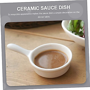 CIYODO 4pcs Seasoning Dish with Handle Ceramic Sauce Dish Soy Sauce Bowl Saucer Plate Ceramic Pinch Bowls Chip and Dip Bowl Mini Food Restaurant Supplies White Ceramics Snack Bowl Sushi