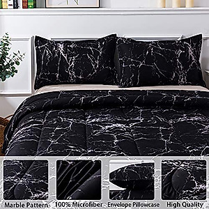 Litanika Black Marble Comforter Full(79X90Inch), 3 Pieces (1 Marble Comforter+2 Pillowcases) Soft Lightweight Microfiber Comforter Bedding Set for Men and Women