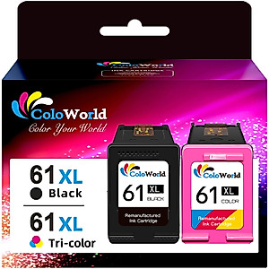ColoWorld Remanufactured 61XL Replacement for HP 61 Ink Cartridge Combo Pack Fit for OfficeJet 4630 Envy 4500 4502 5530 DeskJet 2512 1512 2542 2540 30001055 3051a 2548 Printer (1 Black, 1 Color)