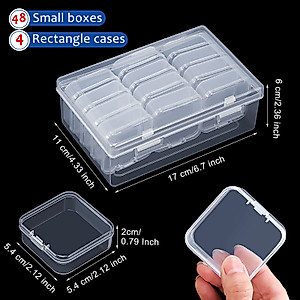 Clear Plastic Storage Cases Small Beads Organizer Container Transparent Boxes with Hinged Lid for Small Items with Hinged Lid and Rectangle Clear Craft Supply Cases (52 Pieces)