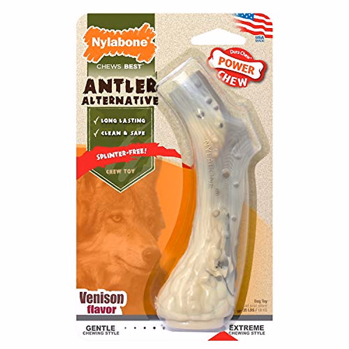 Nylabone Antler Alternative Power Chew Dog Toy Antler Venison Medium/Wolf (1 Count)