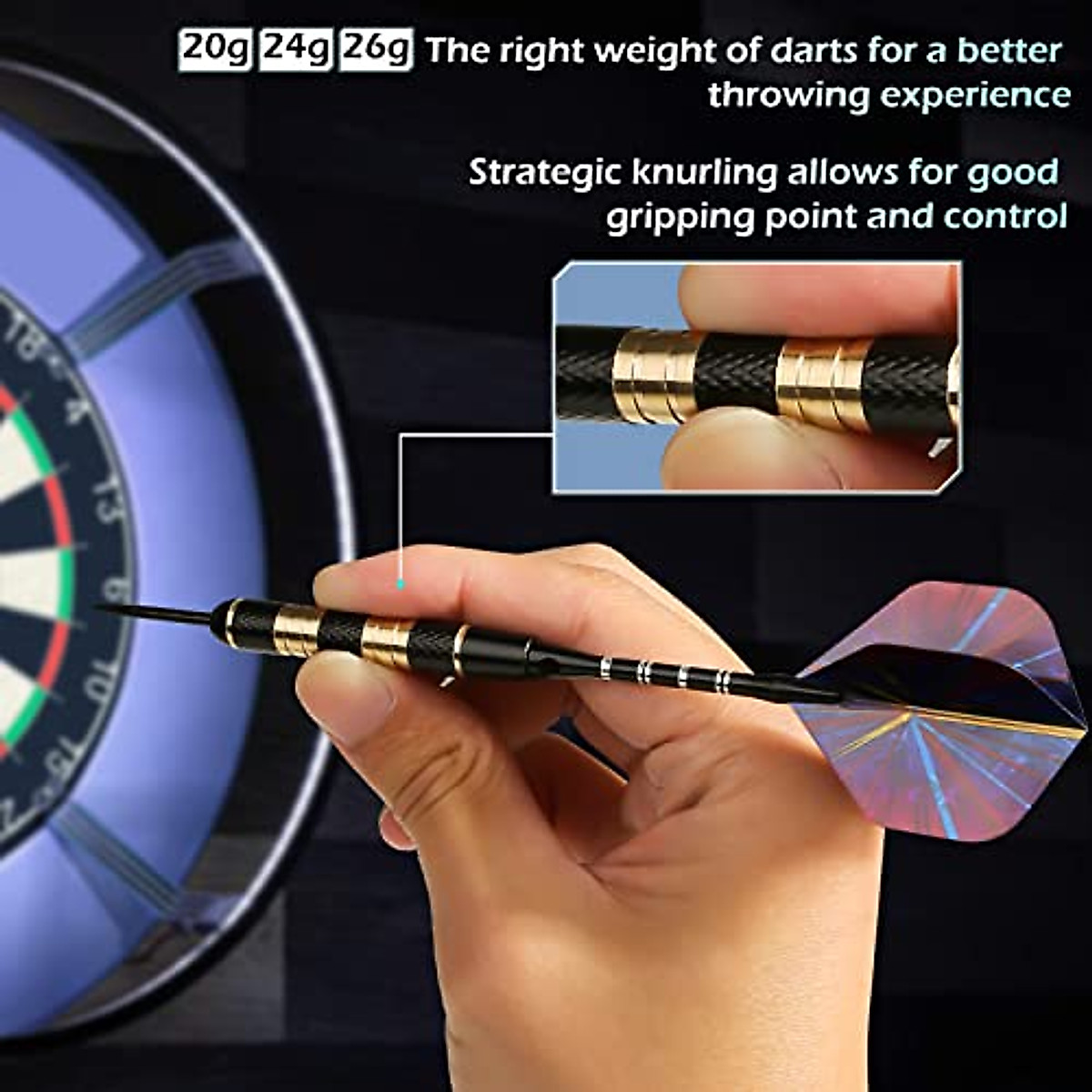 Darts Metal Tip Set - Darts Steel Tip Set Professional, 20 Grams, 24 Grams and 26 Grams Metal Tip Darts with Aluminum Shafts, Brass Barrels, Extra Dart Flights, Sharpener Tool Kit, Carrying Case