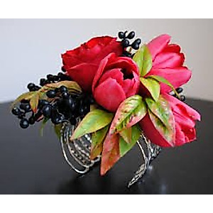 Floral Corsage Bracelet - Hammered Faux Silver - Nina Cuff