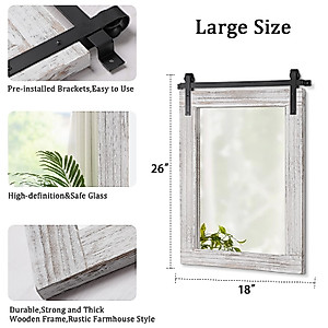 AAZZKANG Wall Mirror Rustic Barn Door Mirror Large 26"x18" with Wood Framed Rectangle Decorative Bedroom Bathroom Vanity Mirror Farmhouse Wall Decor White