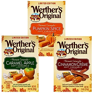 Werther's Original Limited Edition Harvest Soft Caramels - Pumpkin Spice, Caramel Apple, & Cinnamon Creme (8.57 Oz) ( 3 Pack)