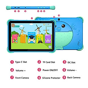 Kids Tablet 10 inch Tablet for Kids Android 11.0 WiFi Kids Tablets for Toddlers, 2GB RAM 32GB ROM, Quad Core Processor, 1280x800 IPS, Parental Control, GMS, Dual Cameras, WiFi, Bluetooth for Kids