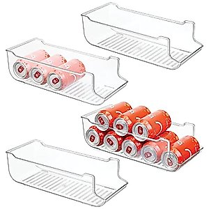 mDesign Large Plastic Pop/Soda Can Dispenser Storage Organizer Bin for Kitchen Pantry, Countertops, Cabinets, Refrigerator - Holds 9 Cans - BPA Free, Food Safe, 4 Pack - Clear