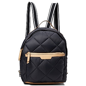 Anne Klein Quilted Nylon Backpack, Black/Warm Sand/Black-White Webbing
