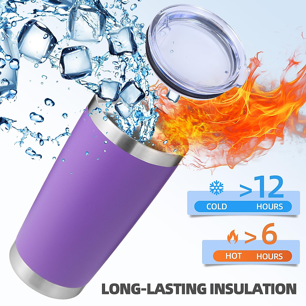 Volhoply 20oz Stainless Steel Tumbler with Lid and Straw,Double Wall Insulated Travel Iced Coffee Mug Fits Car Cup holder,Powder Coated Cups for Hot and Cold Drinks,Gifts for Women Men（Purple,1 Set）