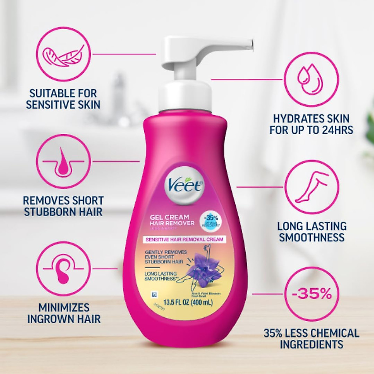 Veet Gel Hair Remover Cream, Sensitive Formula, 13.5 oz (Pack of 3)