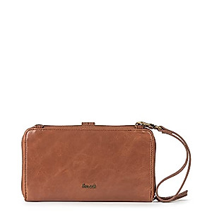 The Sak Iris Large Smartphone Crossbody Bag in Leather, Detachable Wristlet Strap, Tobacco Floral Embossed II
