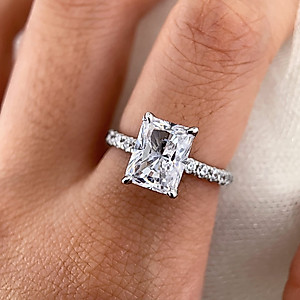 Rinxes Radiant Cut Moissanite Rings 7x9mm 3ct D Color VVS1 925 Sterling Silver Women's Moissanite Engagement Ring Size 5-10 (Moissanite, 10)