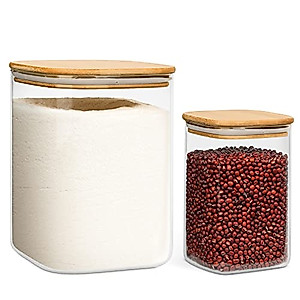 ComSaf Glass Food Storage Containers, 111/37 oz Glass Flour and Sugar Containers with Airtight Lids, Large Square Glass Jars with Bamboo Lids for Rice, Pasta, Oats, Grains, Cookies, Snacks, Candy