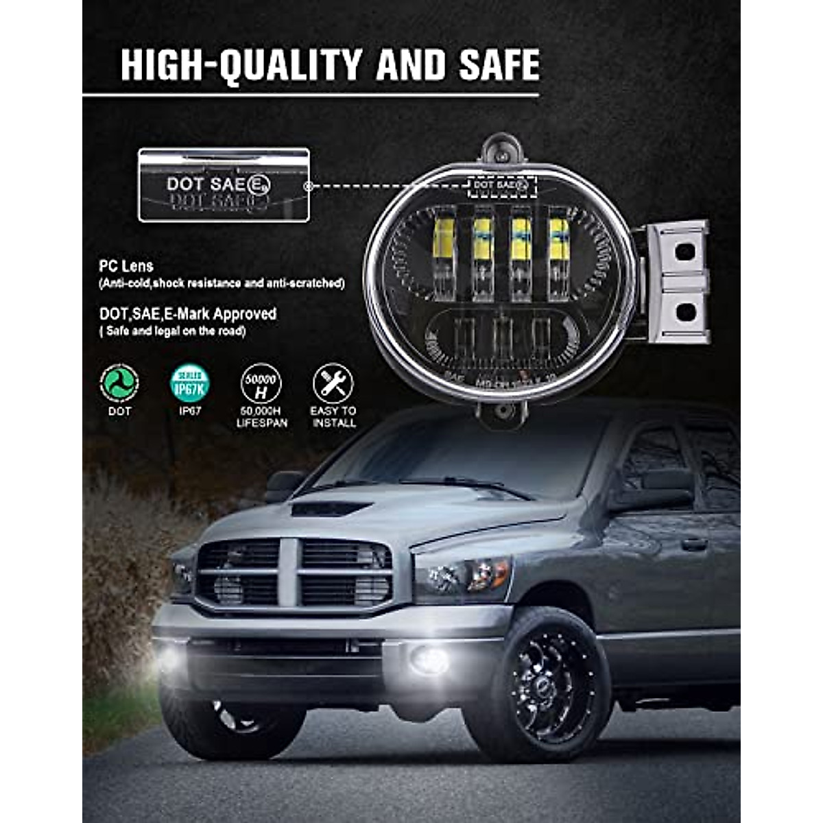 BICYACO New Version LED Fog Light Compatible with Dodge Ram 1500 2002-2008 Dodge Ram 2500/3500 Pickup Truck 2003 2004 2005 2006 2007 2008 2009-1 Pair Black