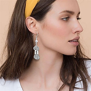 Dreuyet Yarn Knitting Pearl Earrings for Women Unique Silver Sewing Knitting Themed Needles and Yarn Ball Charm Crochet Earrings for Knitter Sewing Lovers Jewelry Gift (Yarn Knitting)