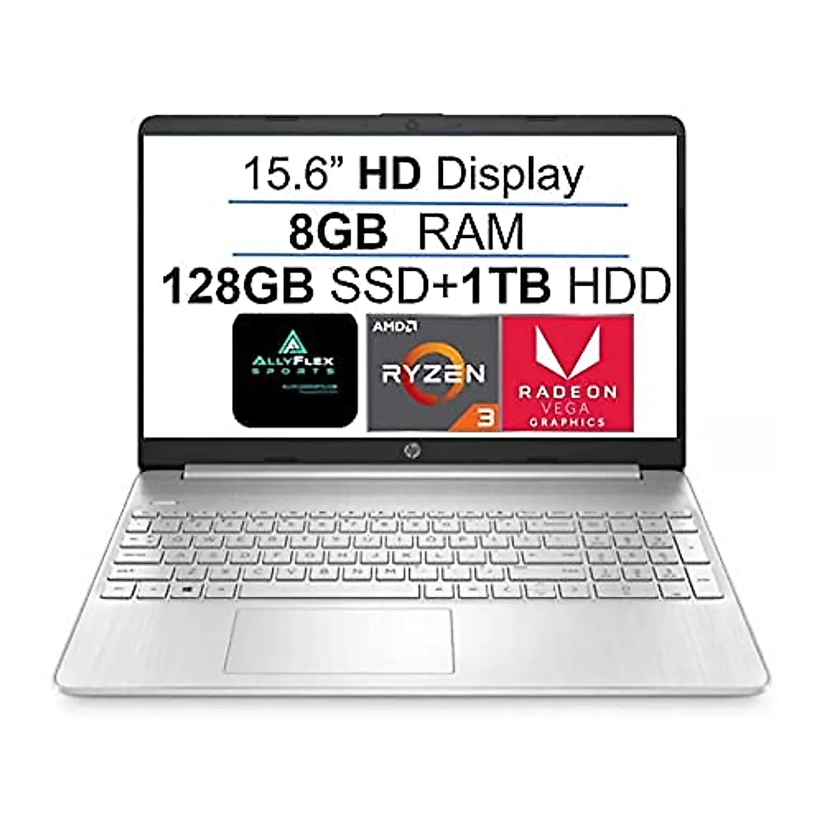 Newest HP 15 15.6" HD Display Laptop Computer, AMD Ryzen 3 3250U(up to 3.5GHz, Beat i3-8130U), 8GB DDR4 RAM, 128GB SSD+1TB HDD, WiFi, Bluetooth, HDMI, Webcam, Remote Work, Win 10 S, AllyFlex MP