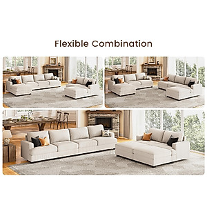 Nolany Modular Sectional Couch with Storage Ottoman, Corduroy Sectional Sleeper Sofa with Chaise, Sectional Couches for Living Room, Beige