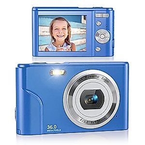 Digital Camera, Lecran FHD 1080P 36.0 Mega Pixels Vlogging Camera with 16X Digital Zoom, LCD Screen, Compact Portable Mini Cameras for Students, Teens, Kids (Blue)