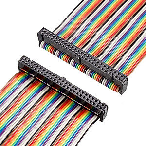 uxcell IDC Rainbow Wire Flat Ribbon Cable 50P D-Type FC/FC Connector 2.54mm Pitch 0.5m/19.7inch Length