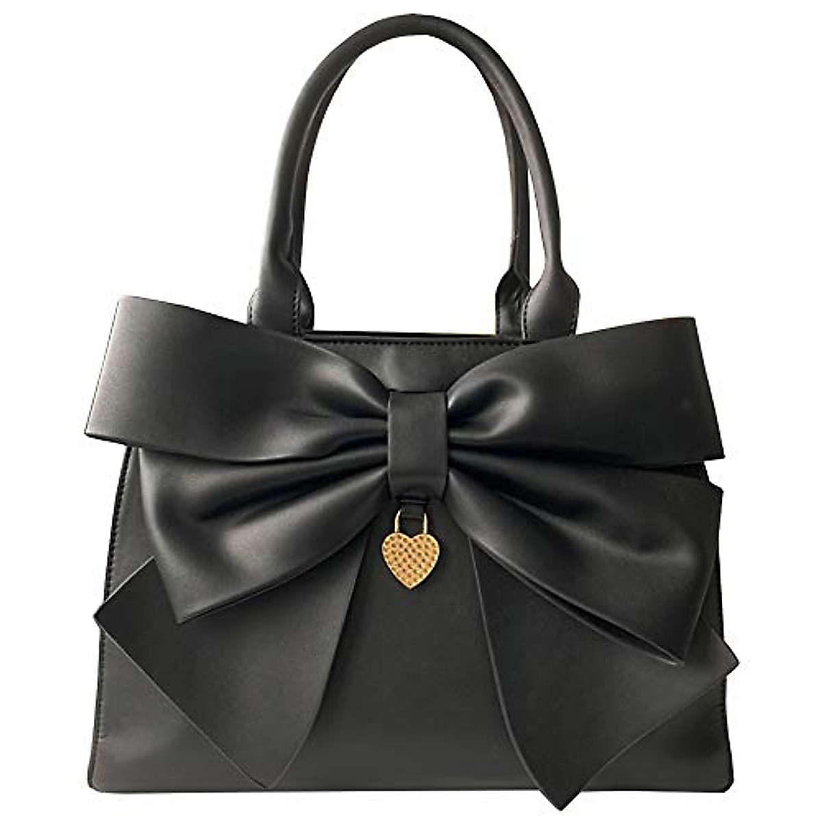 Rullar Women 2Pcs Handbag Set Bow-Knot Satchel Top-handle Crossbody Bag Tote Wallet Purse with Heart Pendant Black