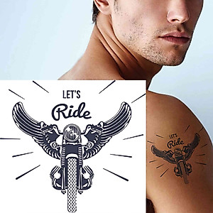 Tattoo design 6 Sheets Temporary Tattoos Vintage Motorcycle Wing Temporary tattoo Neck Arm Chest for Women Men Adults