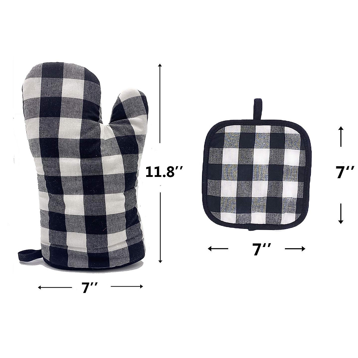 Oven Mitts and Pot Holders Set, Heat Resistant Long BBQ Gloves with Non-Slip Surface for Safe Kitchen Cooking Baking Grilling (Black)