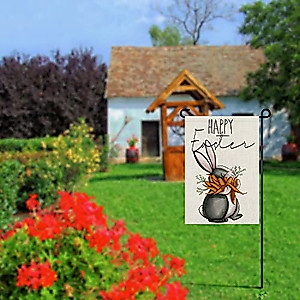 Happy Easter Bunny Garden Flag 12x18 Inch Burlap Double Sided Outside, Easter Carrot Sign Yard Outdoor Decoration DF216
