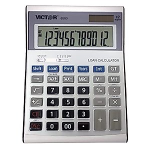 Victor 6500 12-Digit Desktop Financial Calculator, Loan & Mortgage Payments and Interest Calculator for Real Estate, Cars, Boats, and Homes. Battery and Solar Hybrid Powered LCD Display, White