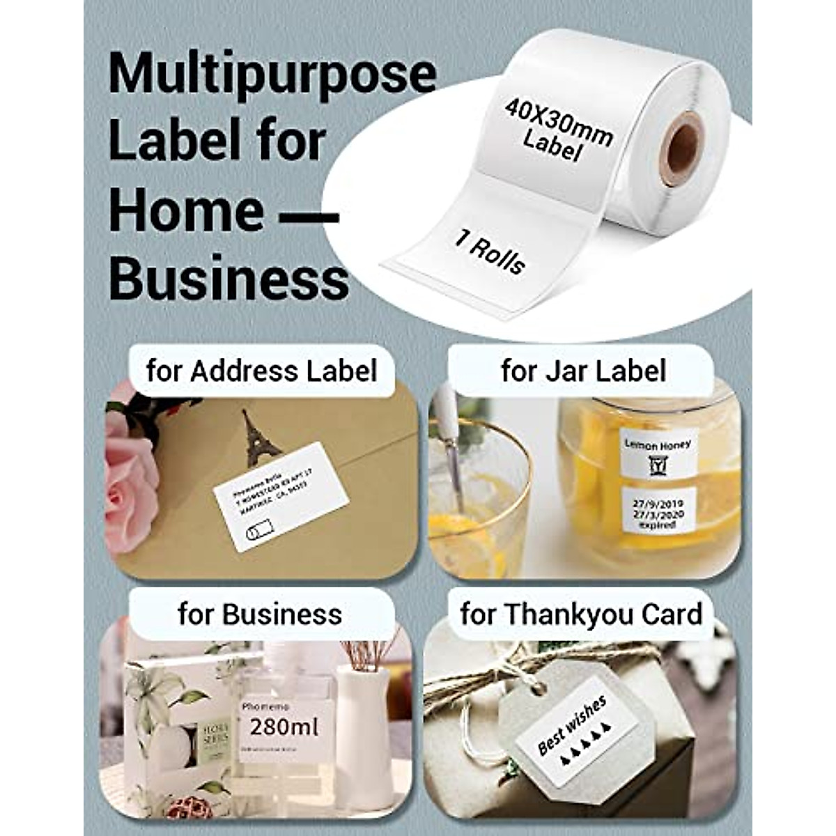 Phomemo Thermal Labels-for M110/M221/M220/M120/M200/M110S,1.57"x1.18"(40x30mm),230 Labels/Roll, for Barcode/Address/Mailing/Logo/Business/Home Tag