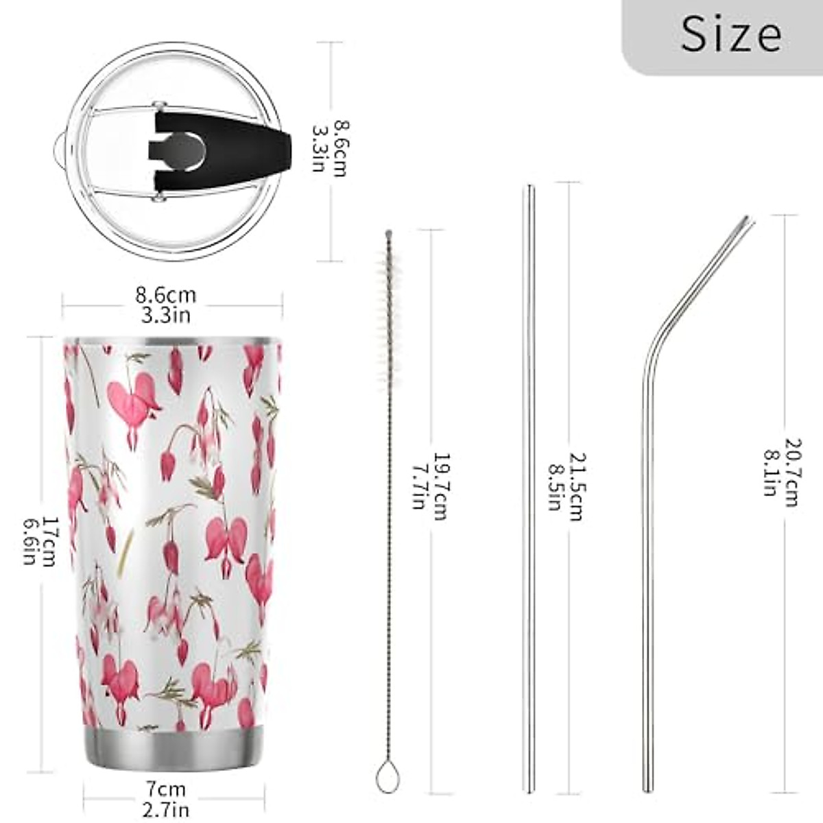 HXshaoye art Bleeding Heart hot peach Stainless Steel insulated water bottle with Straw Leak Resistant Flip hot coffee travel mug for gym tumbler with straw vaso para cafe 20oz