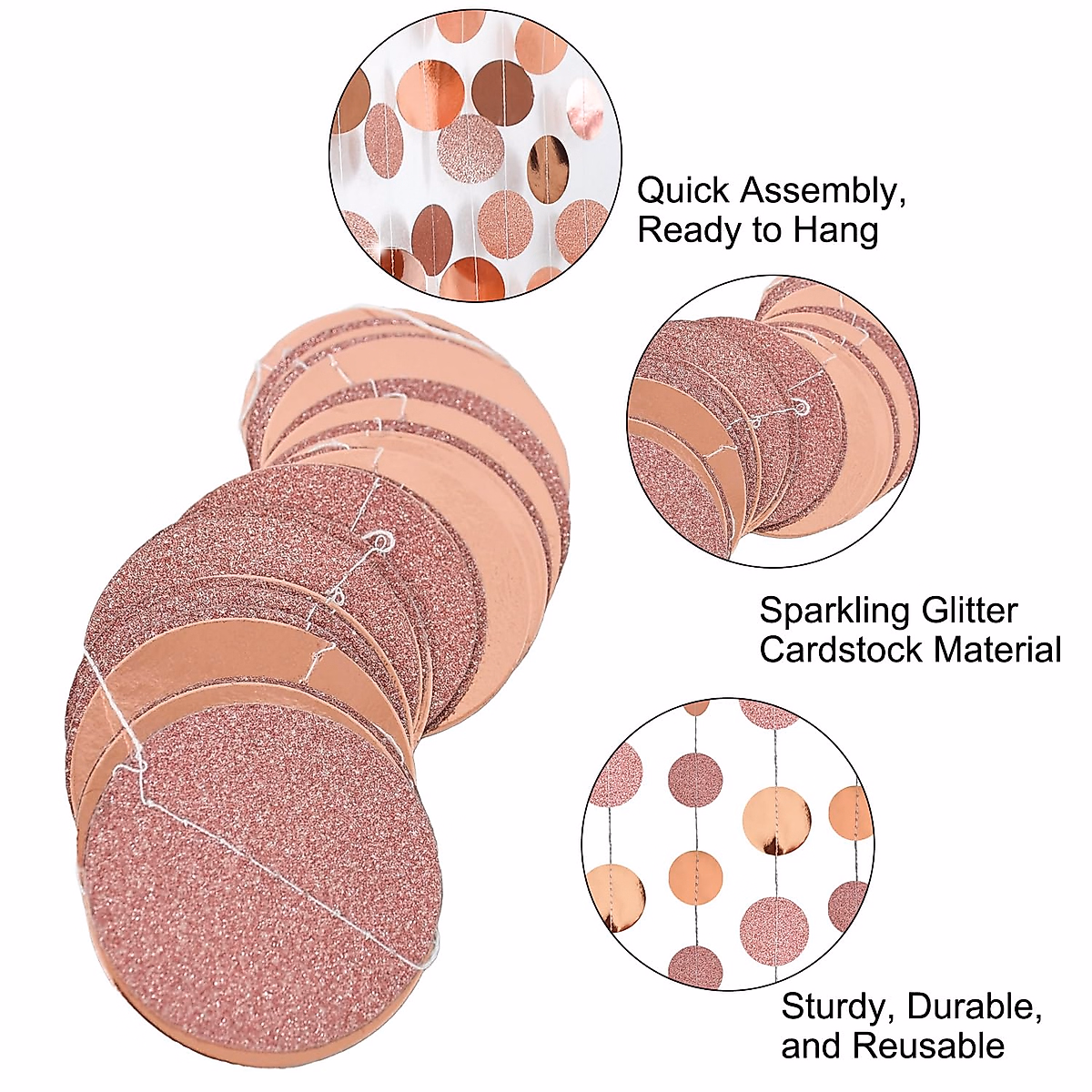 TONIFUL 4Pcs Gold Silver Party Decoration Circle Dot Star Garland Banner Bright Paper Streamer Hanging Decorations Glitter Star Bunting Banner Backdrop for Engagement Wedding Christmas Birthday