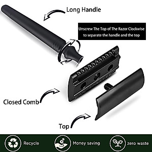 Shaving Razor Kit Double Edage Safety Razor 2 Layers Stainless Steel Shaving Mug Shaving Soap Cream Synthetic Shaving Brush Heavy Chrome Shaving Stand Black Shaving Razor Gift for Men