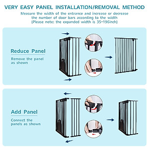 149-Inch Super Wide Adjustable Baby Gate and Play Yard, 4-in-1, Safety Playpen - Fireplace Fence for Toddler/Pet/Dog,Bonus Kit, Includes 4 Pack of Wall Mounts (6 Panels(30"-149"), Black)