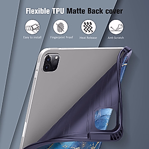 Fintie SlimShell Case for iPad Pro 11-inch (4th / 3rd Generation) 2022/2021 - Soft Flexible TPU Stand Back Cover with Pencil Holder, Also Fit iPad Pro 11" 2nd / 1st Gen, Ocean Marble