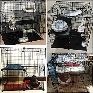 PINVNBY Metal Mesh Small Animal Cage 3-Tier Rabbit Wire Pen Fence with Ramps Pet House with Doors Cats Playpen for Kitty Puppy Bunny for Indoor Use (Black)