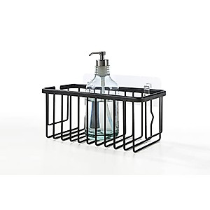 SunnyPoint Aluminum NeverRust Shower Caddy Basket Organizer Storage Shelf Rack; Adhesive Installation Pad Included (Set of 2, Black)