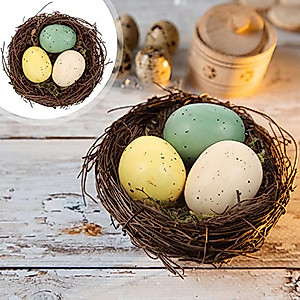 ARTIBETTER Artificial Bird Nest with 3 Bird Eggs Country Style Simulation Twig Bird Nest Handmade Rattan Nest DIY Craft Tree Ornament for Easter Garden Decor