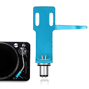 Mugast Phono Headshell Kit,6.4CM Aluminum Alloy Turntable Cartridge Phonograph Player Record Player Headshell,Include 4 Pcs Cables and 2 Pcs Screws (Blue)
