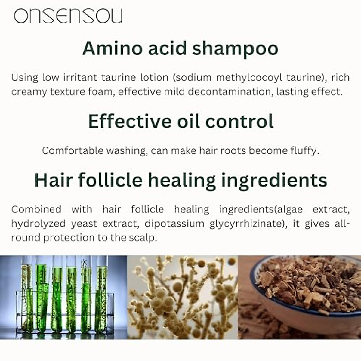 ONSENSOU Hot Spring Yeast & Green Algae Extract Shampoo, Rich & Luxurious Lather for Scalp & Hair Care, Moisturizing & Nourishing, Sulfate-Free, Organic & Skin-Friendly Formula, Mild, 10.1 fl oz