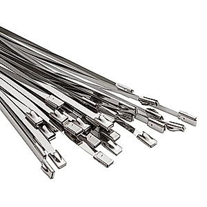 OFFO Metal Zip Ties 15.8 Inch Premium Heavy Duty Stainless Steel Wire Multifunctional Locking Exhaust Wrap Flexible Durable 30 Pcs