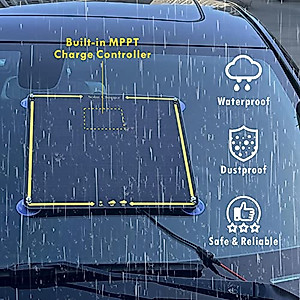 12V 20W Solar Battery Charger, Solar Trickle Charger for Car Battery, Solar Car Battery Maintainer with Built-in MPPT Charge Controller for Car, Boat, Camper, Alligator Clip, Cigarette Lighter Plug