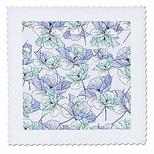 3dRose Flowers, Blue, Aqua, White, Pattern, Pretty - Quilt Squares (qs-376247-6)