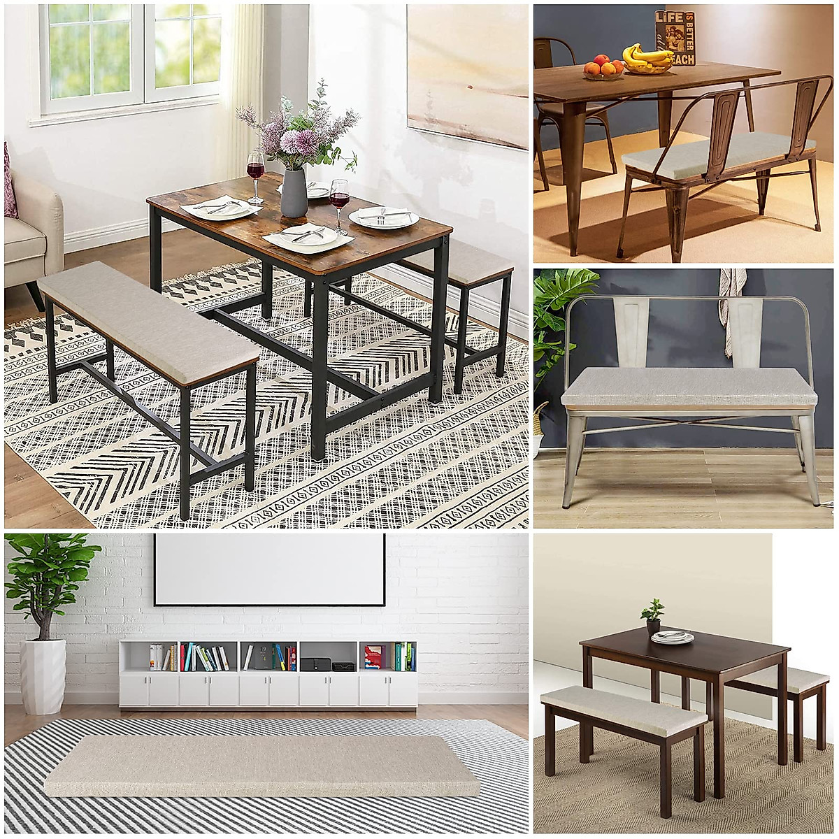 baibu 40 Inch Metal Bench Cushion with Ties, Non-Slip Rectangle Bench Seat Cushion Kitchen Bench Cushion with Machine Washable Cover - One Pad Only (Beige, 40x15x1.5in)