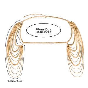 Summer Beach Punk Shoulder Body Chain Multi-Layered Back Chain Bikini Metal Tassel Arm Chain Statement Bridal Wedding Backdrop Necklace Body Chain Jewelry for Women