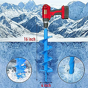 16" x 4" Upgraded Auger Drill Bit with Sharp Thickended Blades and Tungsten Steel Cemented Carbide - Ice Augers for Ice Fishing Intensive Blades for Planting for 3/8" Hex Drive Drill