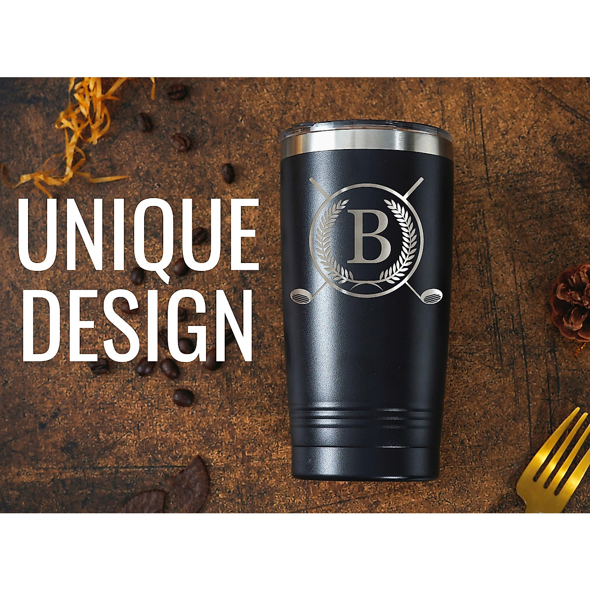 Onebttl Golf Gifts for Men with Initial for Golfer & Golf Lovers, 20oz Travel Mug with Golf Design, Perfect Gifts for Men, Birthday, Christmas - B