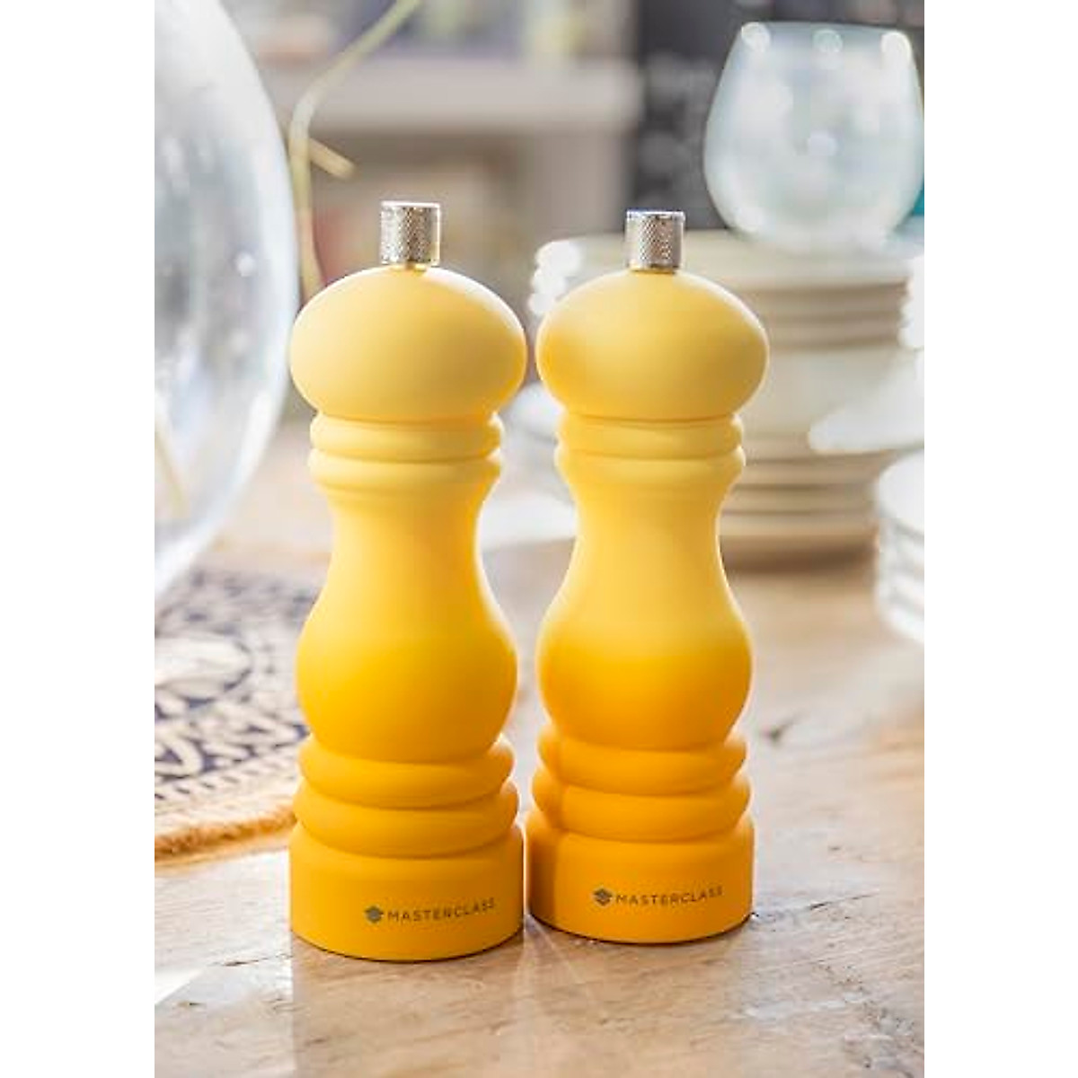 MasterClass Pepper Mill or Salt Grinder with Interchangeable Cap, Plastic, Mustard Yellow Ombré, 17 cm