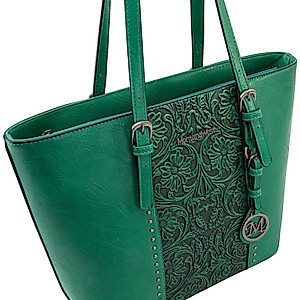 Montana West Tote Bag for Women Vegan Leather Purse and Handbags Set Embossed Collection Purse 2Pcs Set Green MWC2-G052A-GN